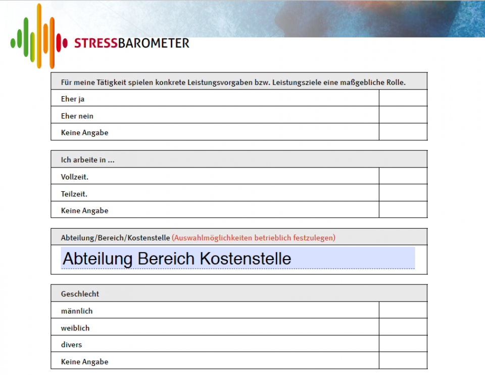 Fragebogen ausdrucken (Stressbarometer)
